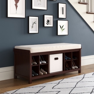 John Louis Home Solid Wood Entryway Bench with 8 Shoe Cubbies Espresso ...