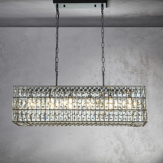 CraftHome Modern Luxury 6-Light Matte Black Rectangular Chandelier with Diamond Crystal Accents ...