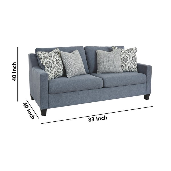 Fabric Upholstered Sofa with Track Arms and Tapered Block Feet, Blue ...