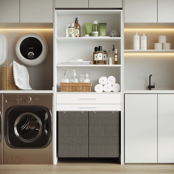 72" All-in-One Laundry Organizer Storage, Hamper, and Display Cabinet ...