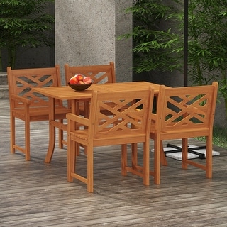 Outsunny Outdoor Patio Dining Set, 4 Seater Wood Dining Table and ...