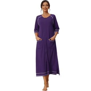 Women Zipper Robe Long Sleeve Loungewear Bathrobe with Pockets - Bed ...