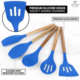 Zulay Kitchen Premium 5 Piece Silicone Acacia Handle Utensils Set - Bed ...