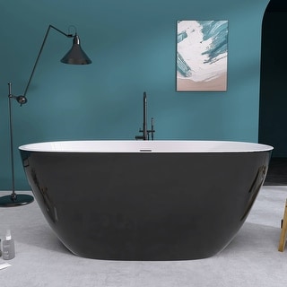 ZEAFIVE Freestanding Acrylic Soaking Tub with Pop-up Drain Glossy Black ...