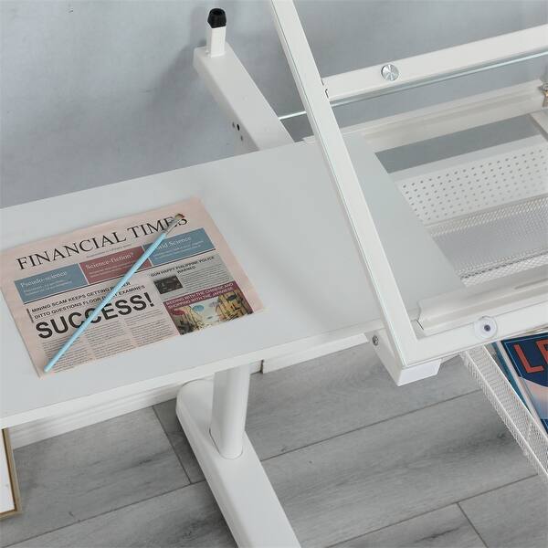 Hand Crank Adjustable Drafting Table with 2 Metal Drawers and Stool ...