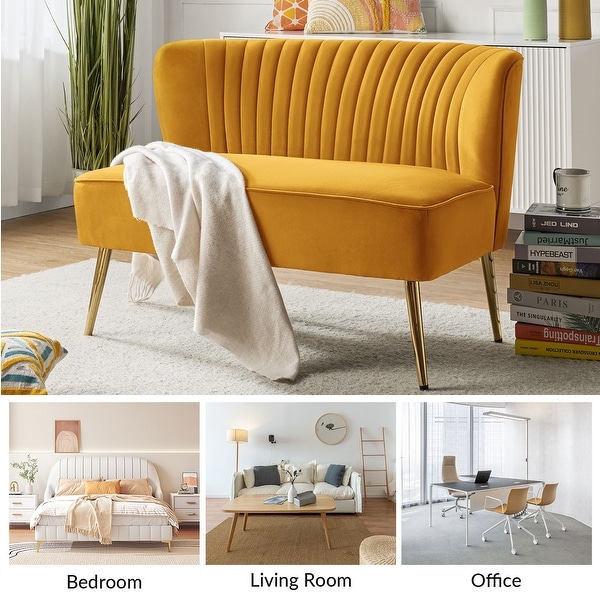 Monica Modern Velvet Curved Tufted Back Loveseat with Metal Tapered Legs by HULALA HOME On Sale Bed Bath Beyond 32920086