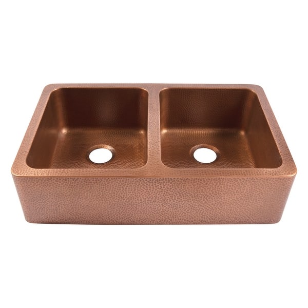 Adams Copper 36" Double Bowl Farmhouse Apron Front Undermount Kitchen ...
