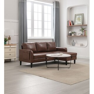 Brown Modern PU Leather L-Shaped Reversible Sectional Sleeper Sofa with ...