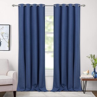 Faux Linen Textured Blackout Room Darkening Grommet Window Curtain Panels - 52x90-inch 2 Panels ...