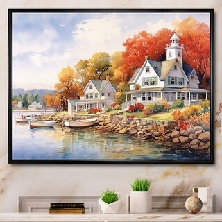 Designart "Connecticut'S Lake Village Charm I" Connecticut Framed Wall ...
