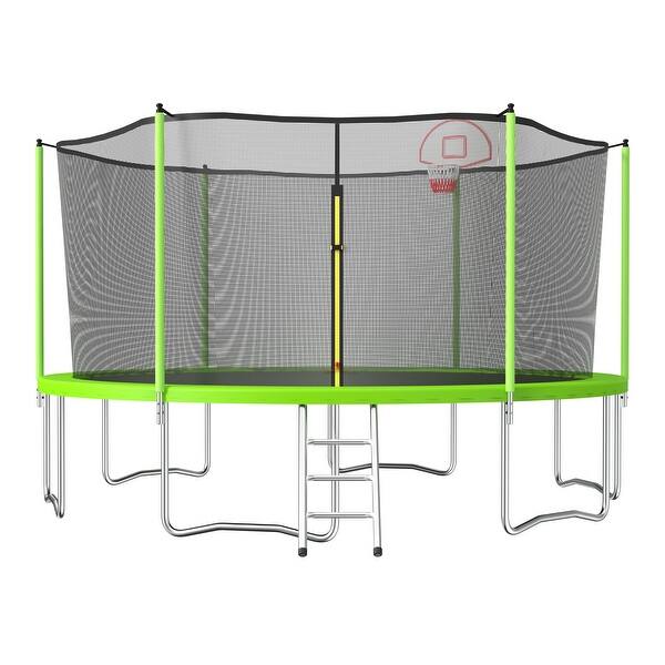 Jump into Action: 15FT Outdoor Trampoline with Safety Net Basketball ...