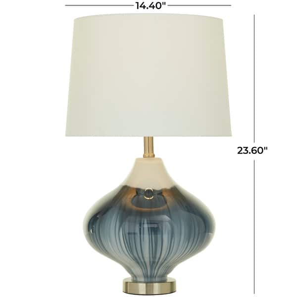 Blue Glass Gourd Style Base Room Table Lamp with Drum Shade - Bed Bath ...