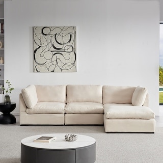 Modern Modular Living Room L-shape Sofa with Removable Cushions, Beige ...