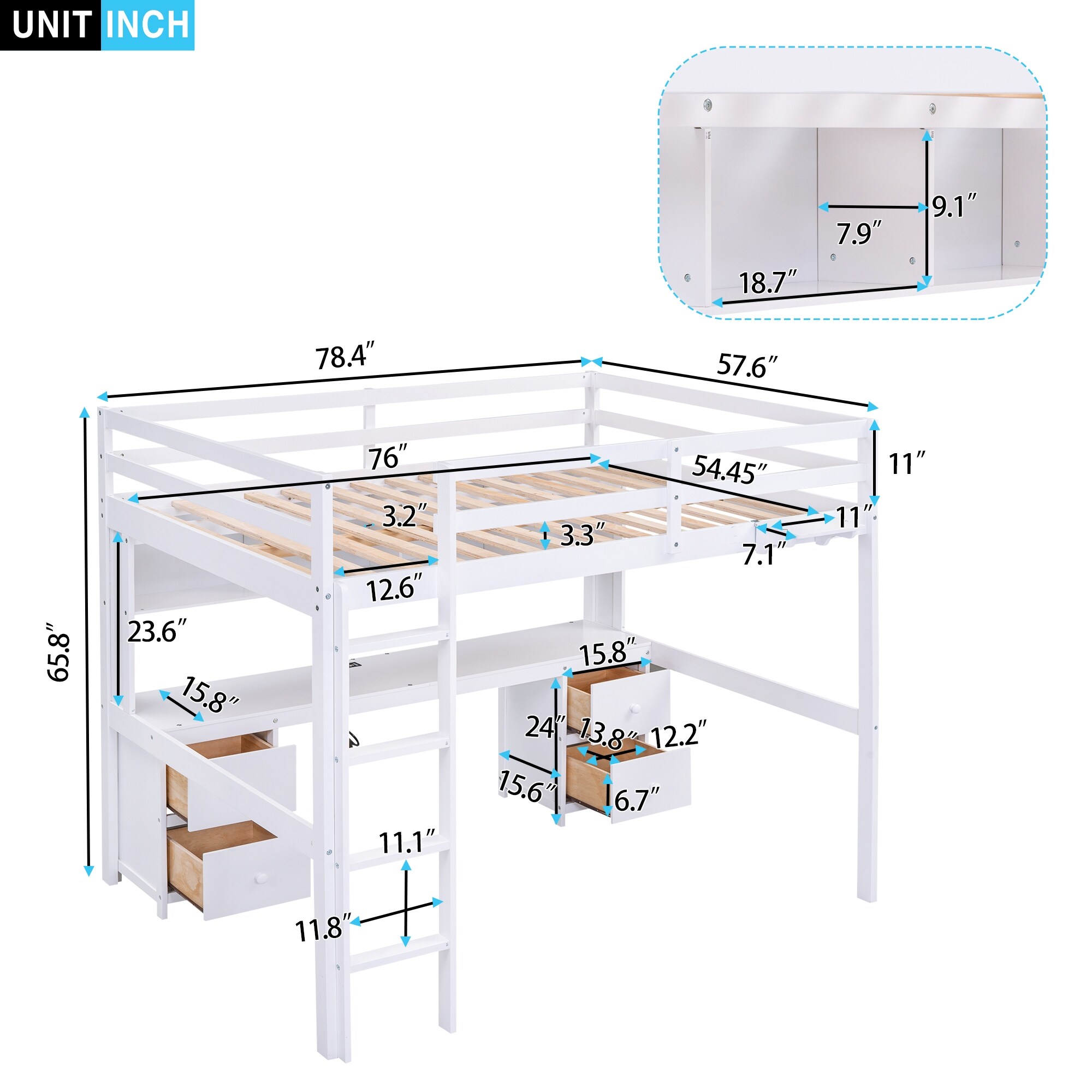 Full Size Loft Bed with Desk Cabinets Drawers and Bedside Tray Charging Station White On Sale Bed Bath Beyond 37858847