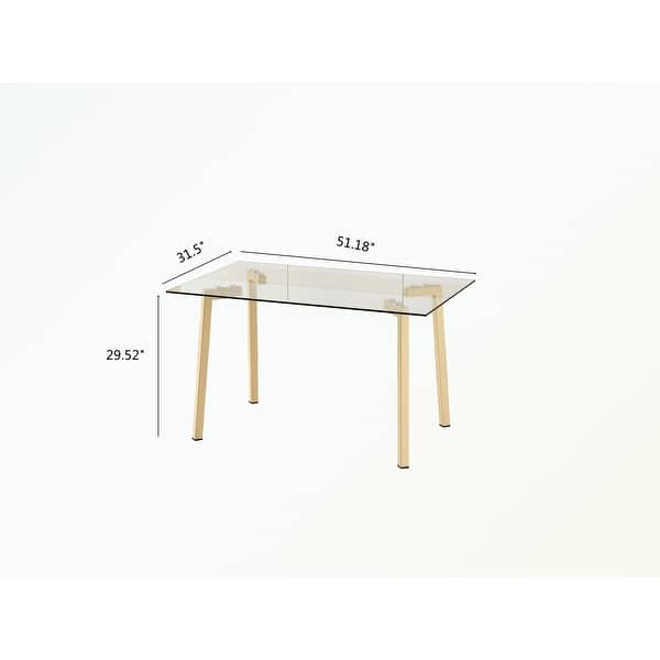 Rectangular Glass Dining Table with Glass Tabletop and Metal Legs - Bed ...