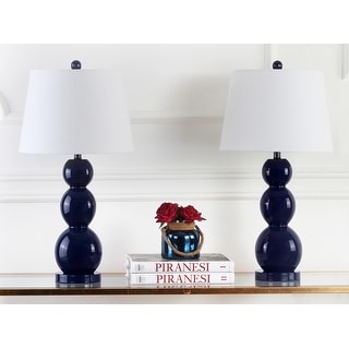 SAFAVIEH Lighting 28-inch Jayne Three Sphere Glass Navy Table Lamp (Set ...