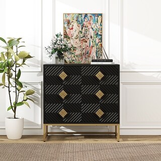 Modern Wood 3-Drawer Dresser With Decorative Embossed Pattern Door for ...