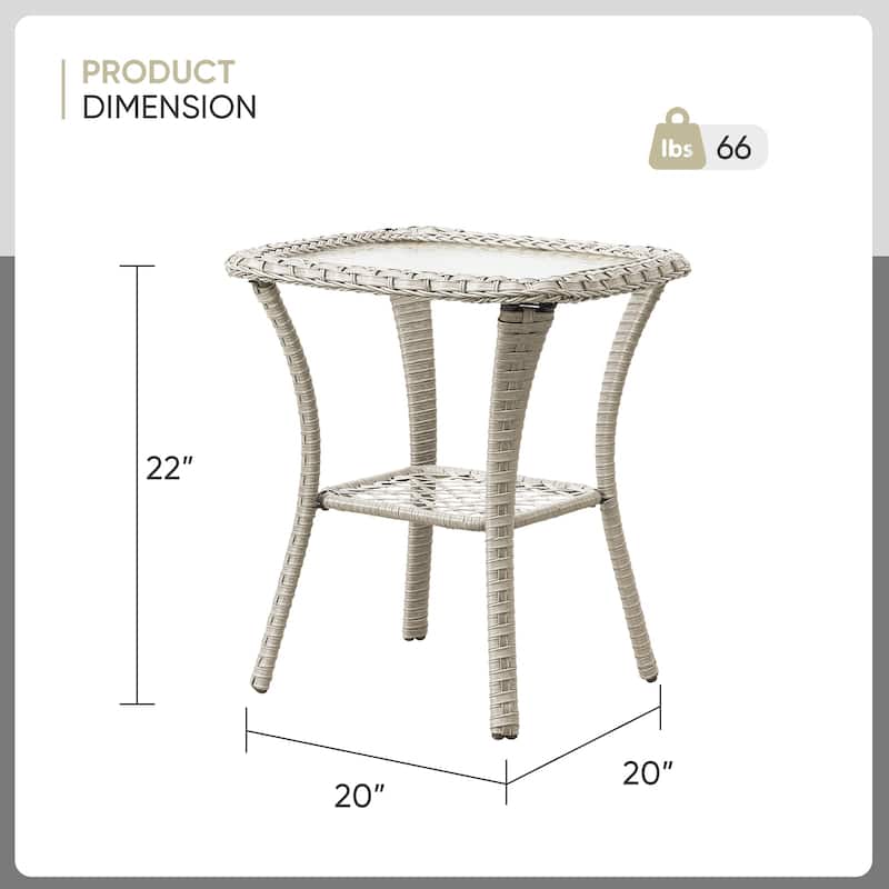 Meyreso 20"L x 20"W x 22"H Outdoor Wicker Side Table with Tempered ...