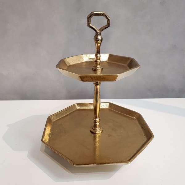 Vintage Look Octagonal Gold Two Tier Server - 11" H x 11" W - Bed Bath ...
