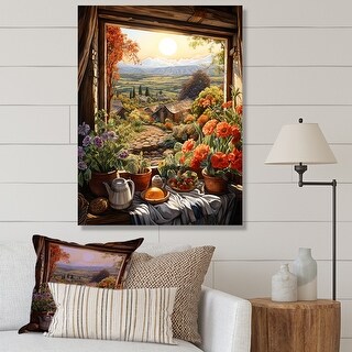 Designart "Brown Farmhouse Window Blooms In Summer III" Farm Windows ...