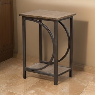 Dria Accent Side Table, 18 Inch Brown Solid Wood Top, Black Metal - Bed ...