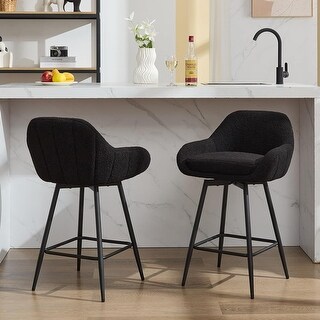 Counter Height Bar Stools Set of 2, 26 Inch, Upholstered Sherpa Fabric ...