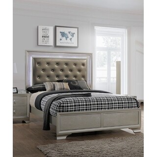 Modern Glam LED Backlit Light Upholstered Tufted Panel Wood Bed 1pc ...