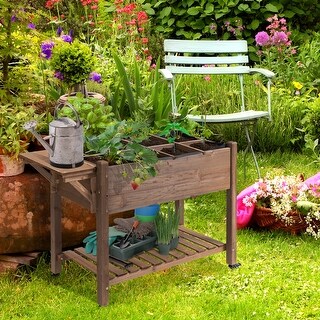 Raised Garden Bed with 8 Grow Grids, Wooden Outdoor Plant Box Stand ...