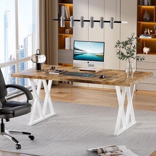 PAKASEPT 71" Farmhouse Executive Desk, Wood Home Office Desk, Computer ...