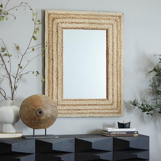Brown Wood Handmade Woven Room Wall Mirror - 42"W, 32"H - Bed Bath ...