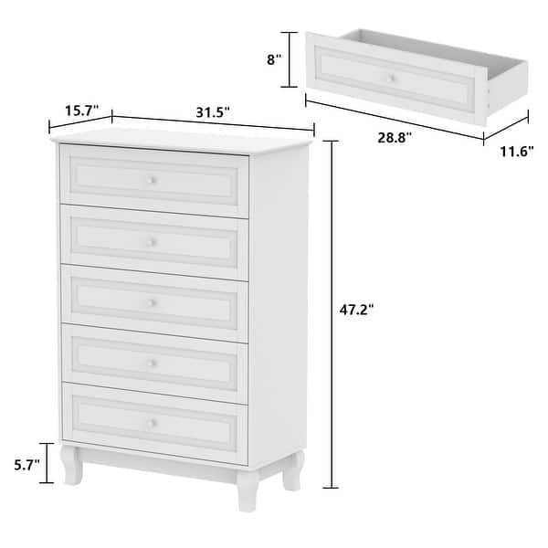 Timechee 5 Drawers Dresser Chests Chset of Drawers Organizer Lacquered ...