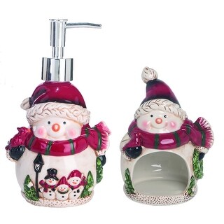 Transpac Dolomite 6 in. White Christmas Snowman Sponge Holder with Soap ...