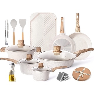 Pots and Pans Set Nonstick Cookware Sets Granite Frying Pans for Cooking Marble Stone Kitchen ...