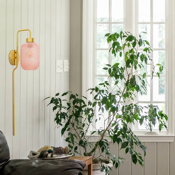 Adrienne River of Goods Pink Glass and Metal Retro Wall Sconce - 5.375 ...