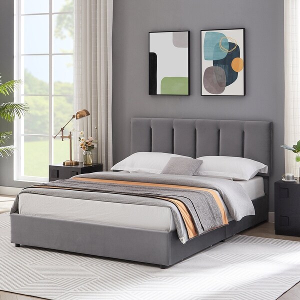 Grey bed base with drawers store