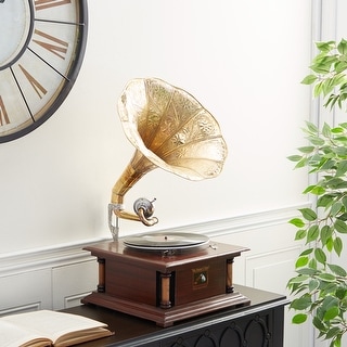 Brown Wood Functional Gramophone with Record - 18L x 16W x 28H - Bed ...