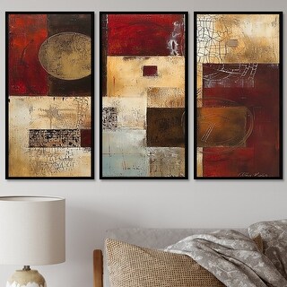 Golden Moon Cubist Abstract Faded Red - Abstract Geometric Wall Art Set ...