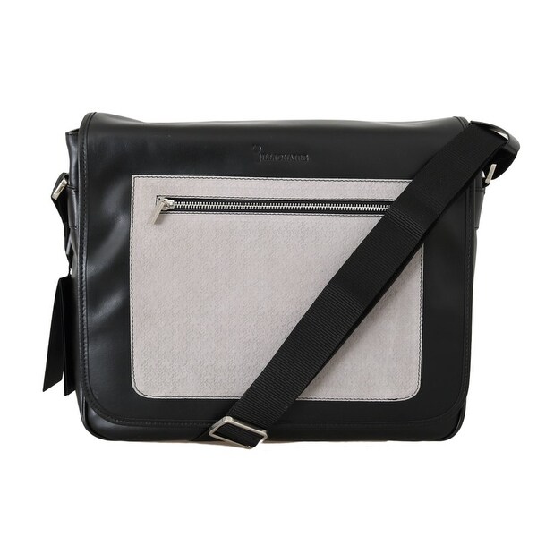 Billionaire Italian Couture Black Gray Leather Messenger Shoulder Men's ...