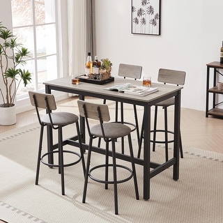 Grey Bar Table Set with 4 Bar Stools - Soft PU Seats with Backrests ...