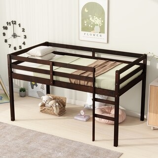 Low Height Design Twin Solid Wooden Loft Bed with Ladder,Bed Platform ...