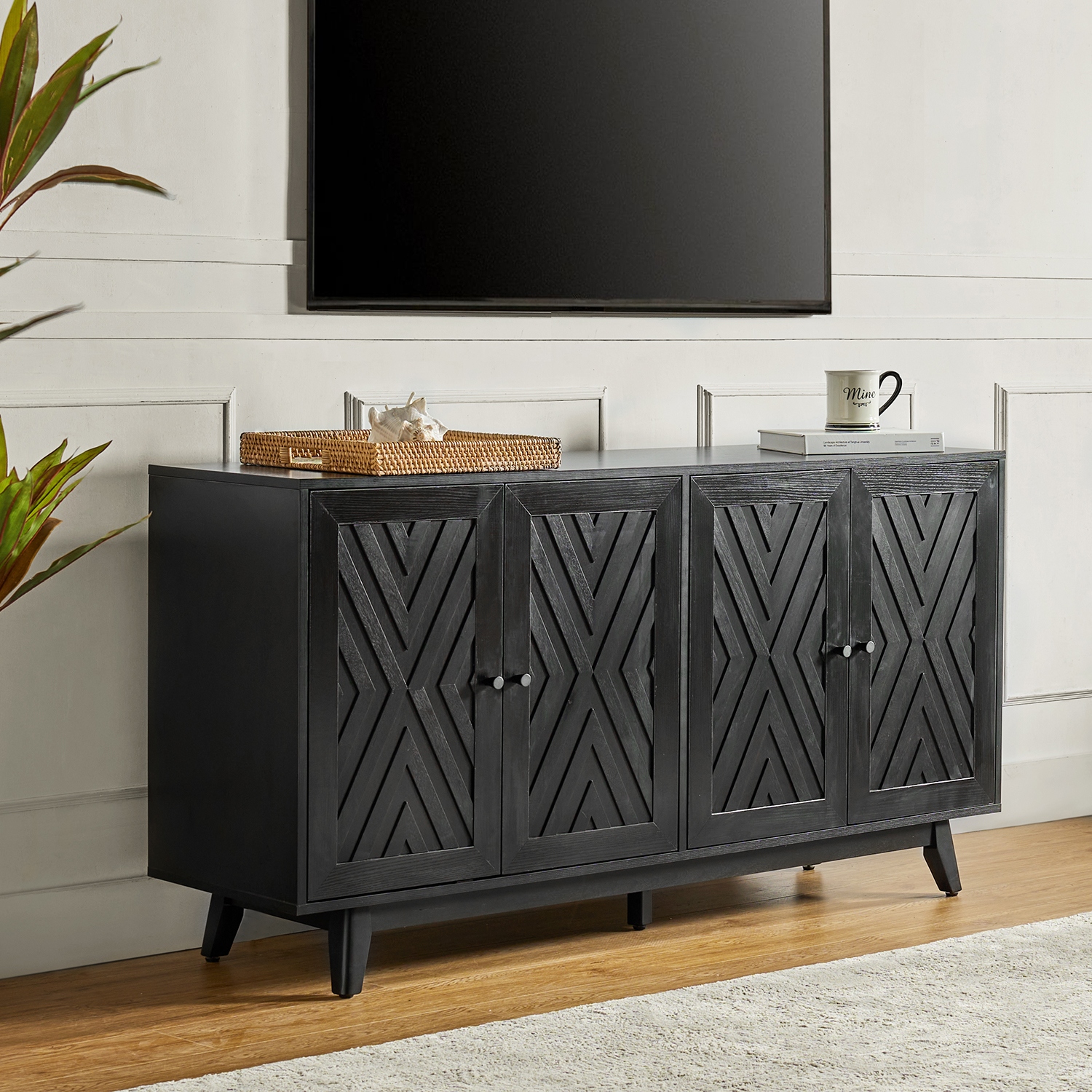 Tobias 57 Wide Mid century Chevron patterned Sideboard with Adjustable Shelves by HULALA HOME