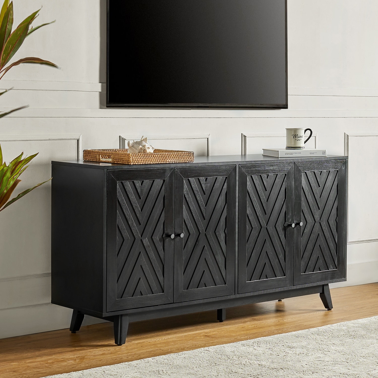 Tobias 57"Wide Mid-century Chevron-patterned Sideboard with Adjustable ...