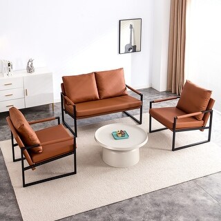 PU Leather Living Room Sofa set Include 1 Double Sofa+2 Single Sofa ...