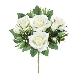Set of 4 Petite Cream White Artificial Tea Rose Flower Stem Bush ...