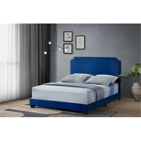 Upholstered Platform Queen Bed Frame with Tufted Headboard - Blue ...