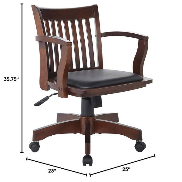 Deluxe Wood Banker's Desk Chair with Padded Seat, Adjustable Height and ...