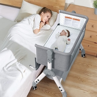 Bedside Bassinet for Baby - Folding Crib with Storage Basket ...