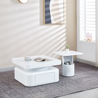 2 Pieces White MDF Square Coffee Table Set for Living Room - Bed Bath ...