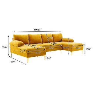 U-Shape Sectional Sofa Set Yellow Chenille Upholstery Accent Couch - Bed Bath & Beyond - 39139065