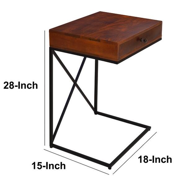 Wooden Sofa Side Table with 1 Drawer and Metal Frame, Brown and Black ...
